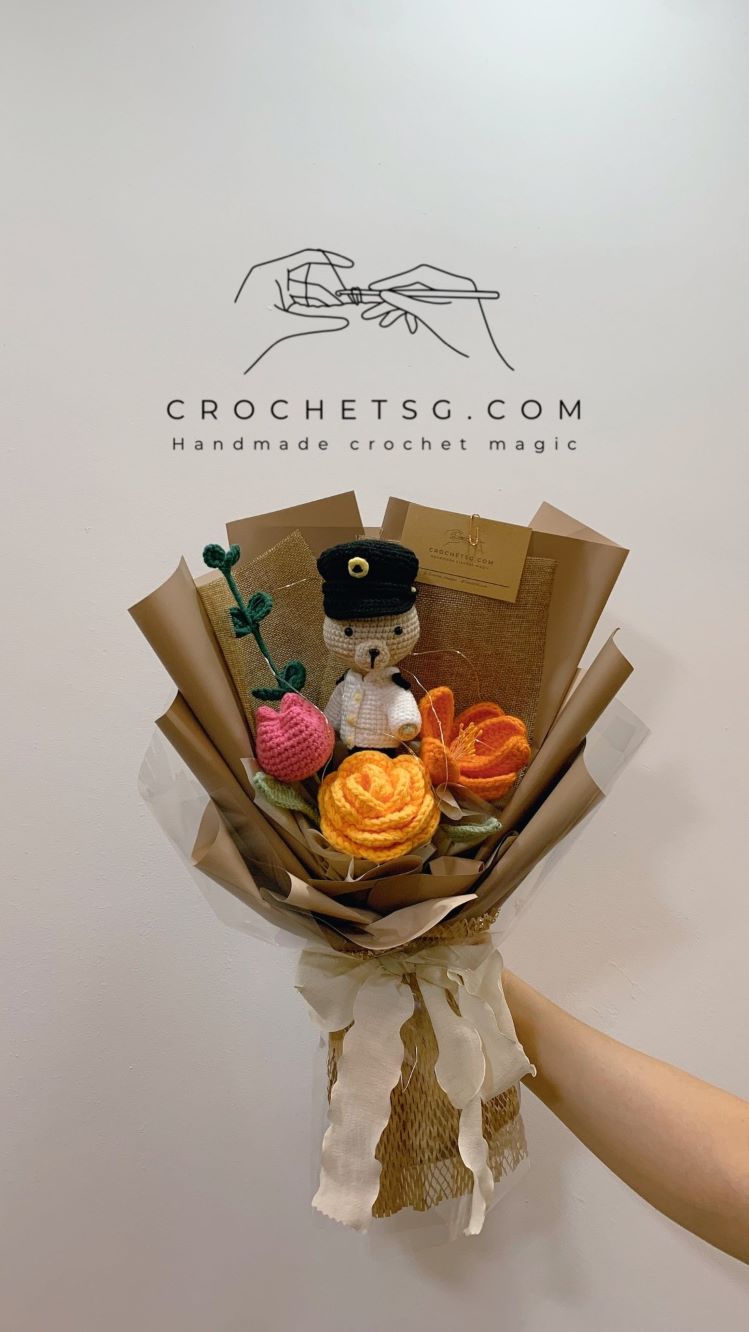 SPF POP Blooms Crochet Flower Bouquet with SPF Bear – CrochetSG.com