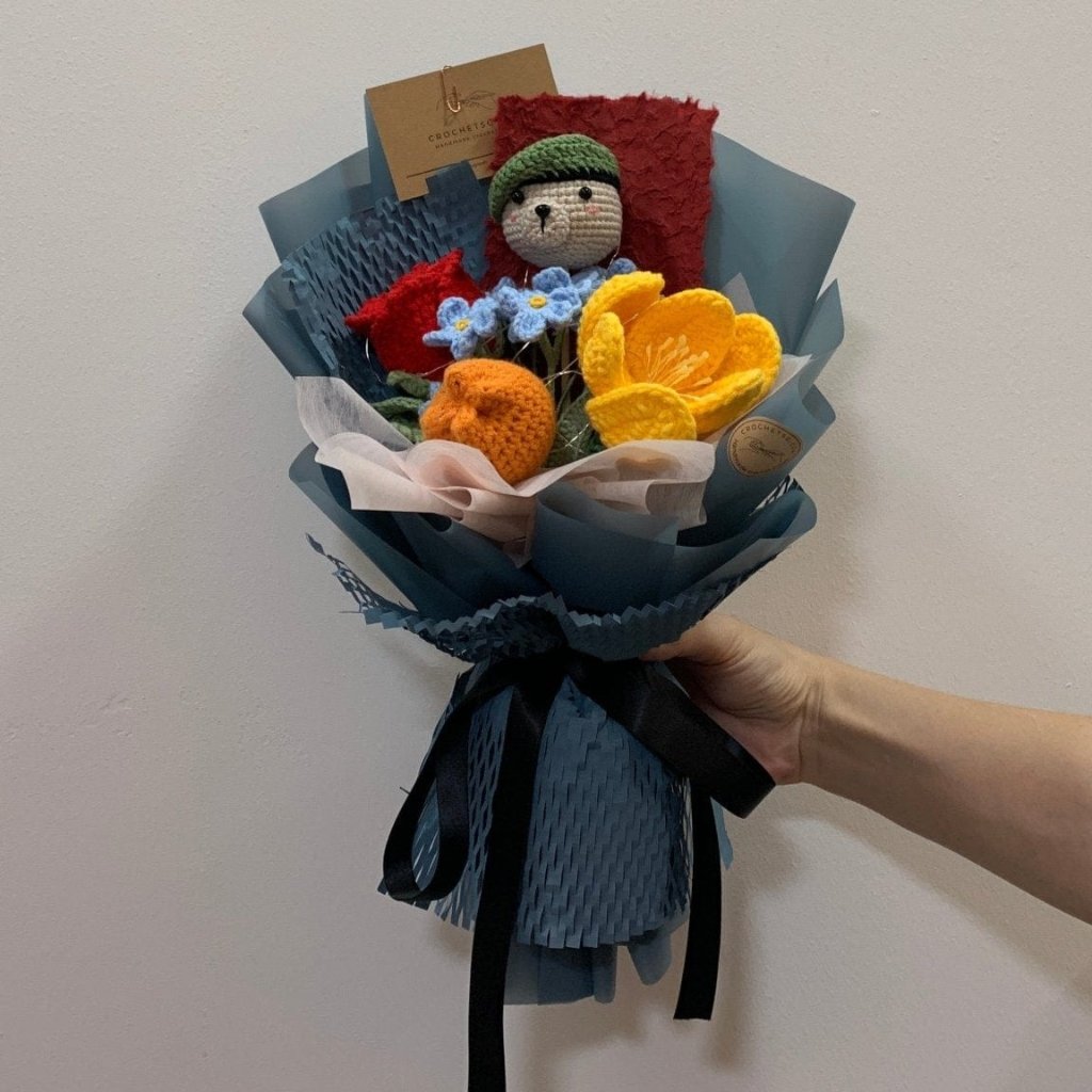 Beret Laughs and Blooms with SAF Bear Crochet Flower Bouquet ...